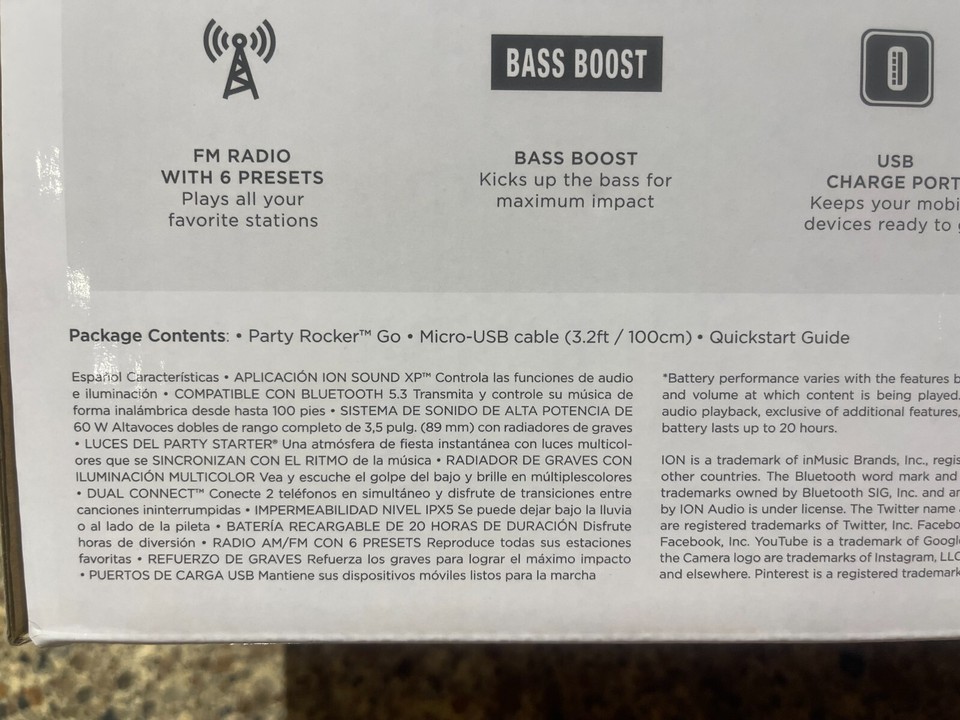 NEW ION Audio Party Rocker Go HighPower Boombox Portable Speaker w ...