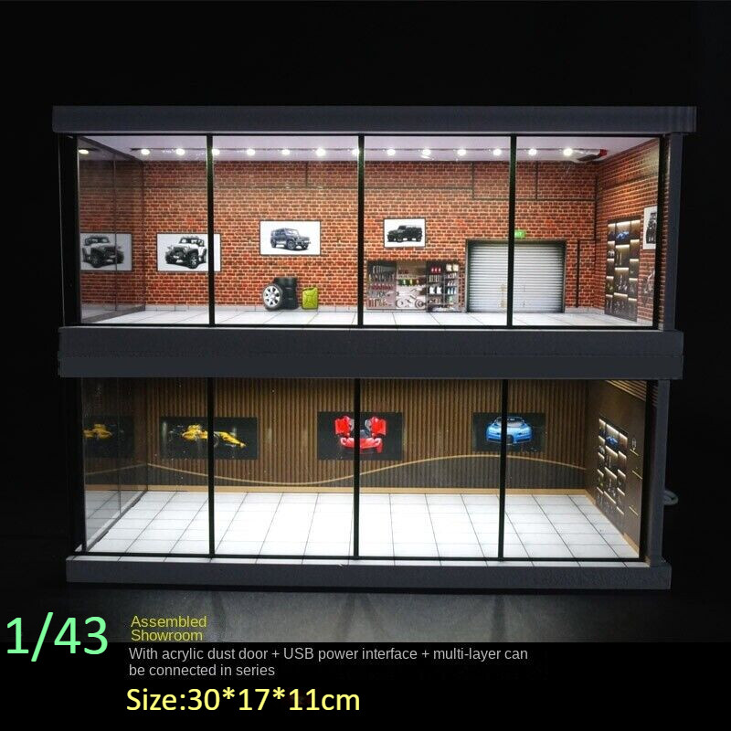 Diorama 1/43 Scale Car Showroom Scene Models Garage Display Case with ...
