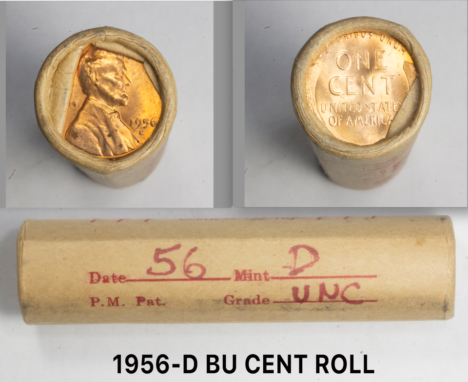 1956-D Lincoln Wheat Cent Penny Roll GEM RED Uncirculated in Old FOIL ...