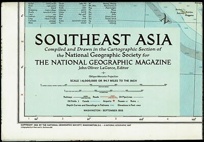 ⫸ 1955-9 September Original Map SE SOUTHEAST ASIA National Geographic ...