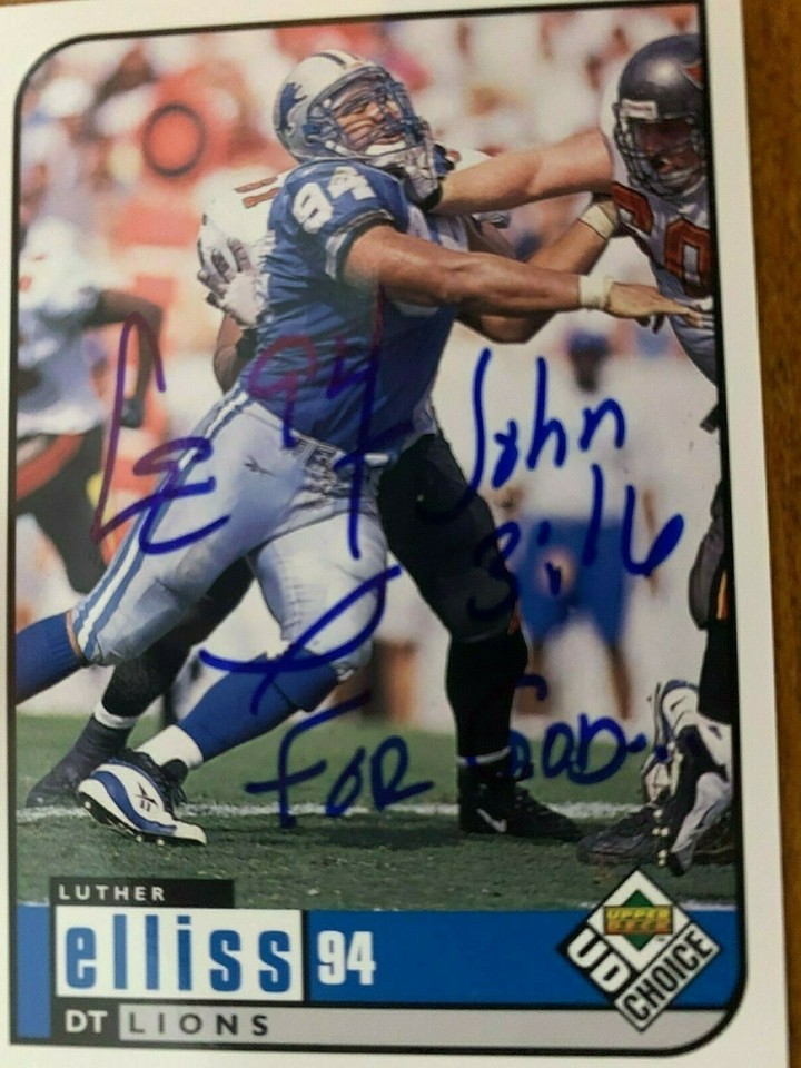 Luther Elliss Detroit Lions Autographed 1998 Upper Deck Choice football ...