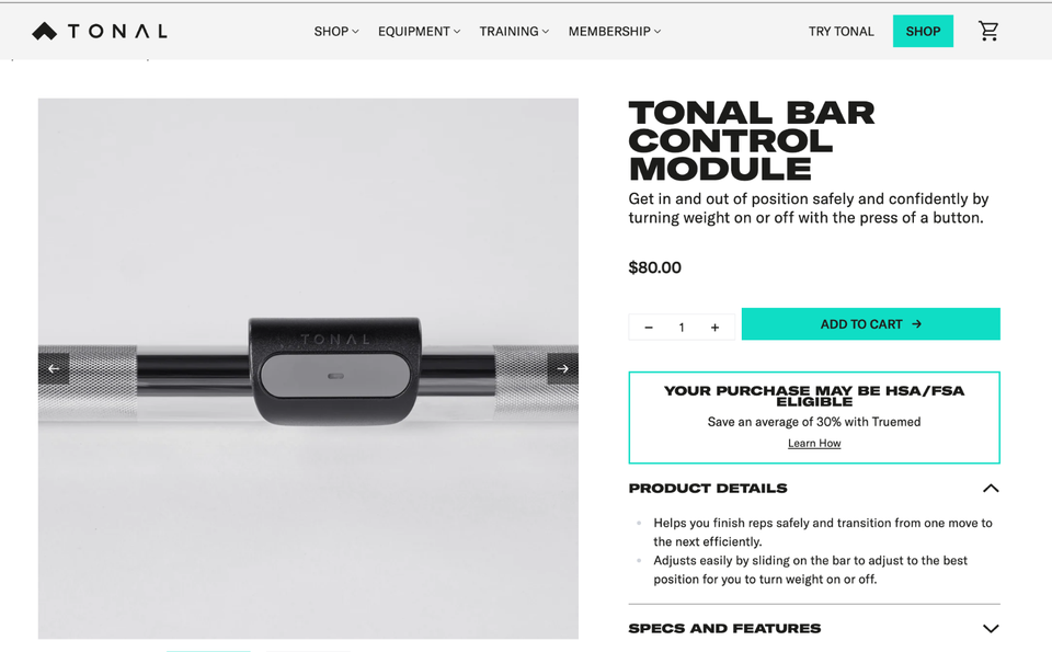 NEW IN BOX Tonal Smart Bar Control Module Clip Home Gym Workout ...