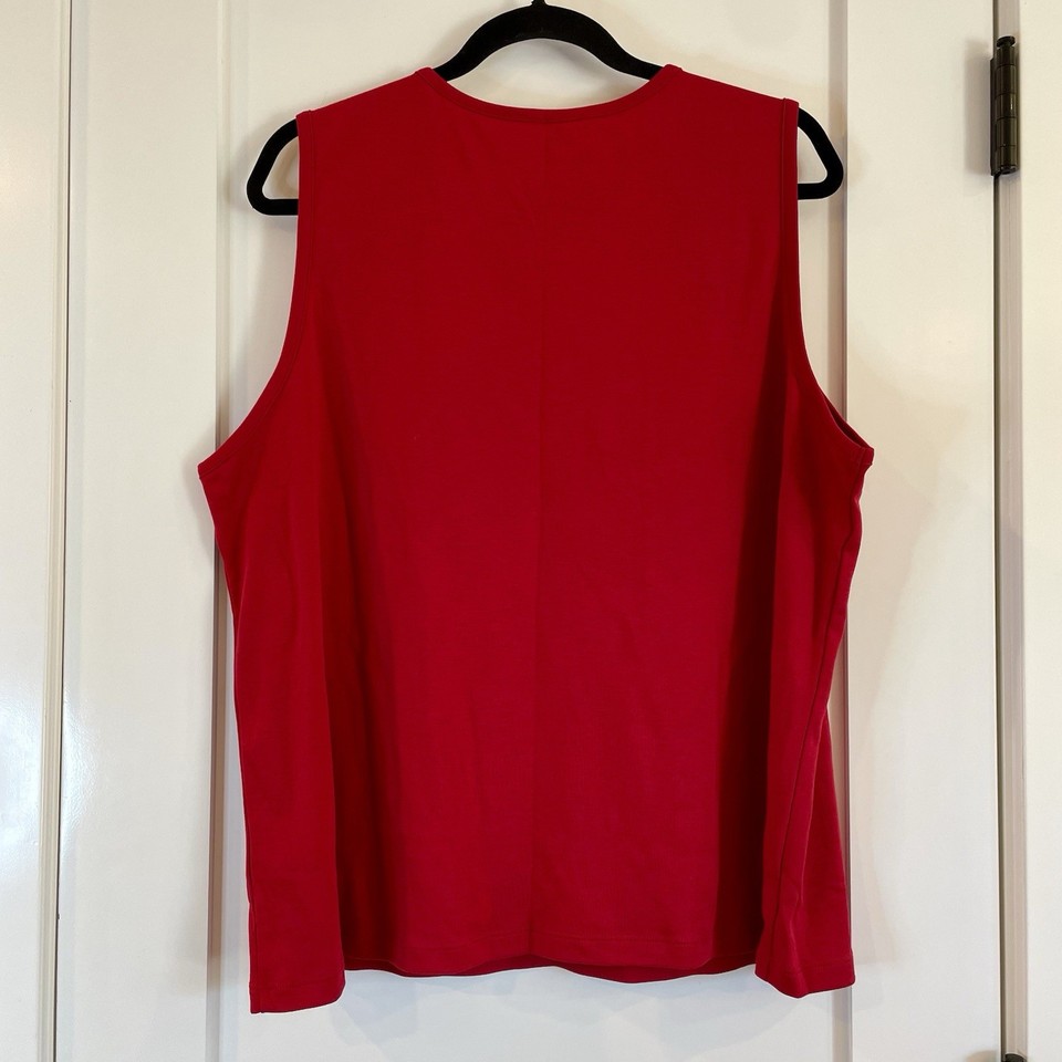 LL Bean Tank Top Shell Women 2X RED Supima Cotton Sleeveless Round Neck ...