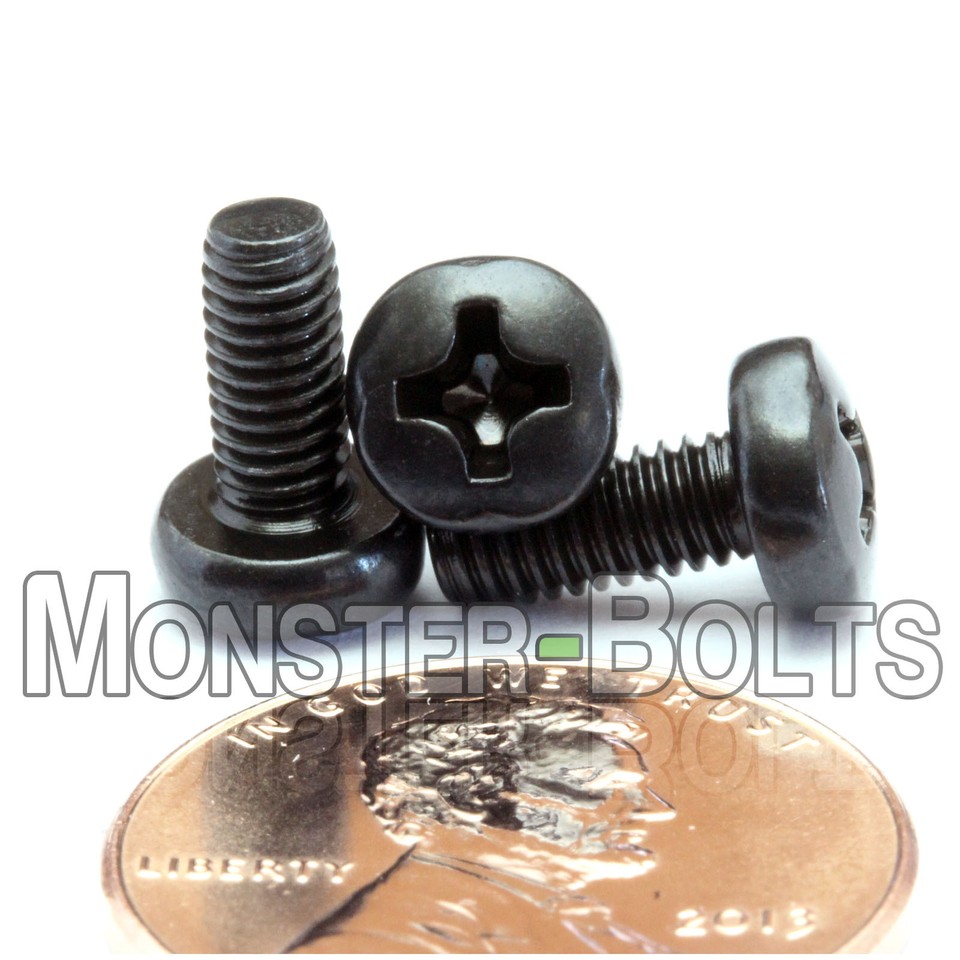 M3.5 / 3.5mm Phillips Pan Head Machine Screws, Steel, Black Oxide, DIN ...