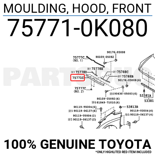 757710K080 Genuine Toyota MOULDING, HOOD, FRONT 75771-0K080 | eBay