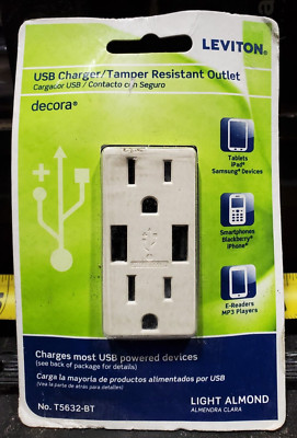 *NEW* Leviton Light Almond USB Charger & Receptacle Combo Plug T5632-BT ...