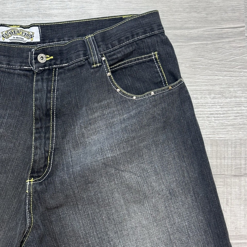 Evolution in Design Shorts Mens 44 Black Jean Jorts Dark Baggy Wide ...