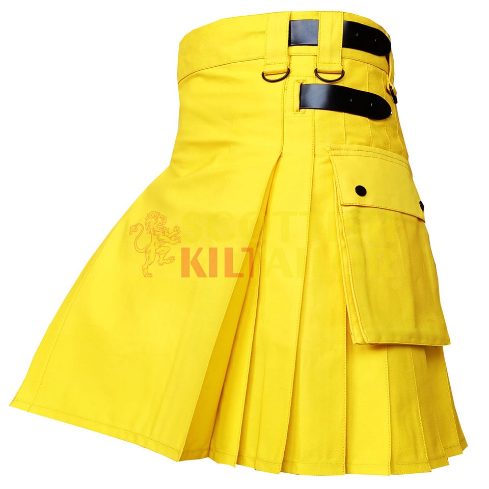 Handmade Utility Kilt Yellow Utility Kilt Deluxe Leather Stripe Hybrid ...