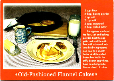 Postcard Recipe Old Fashioned Flannel Cakes | eBay