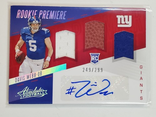 Davis Webb QB 2017 Absolute Rookie Premiere Autograph Triple Patch /399 ...