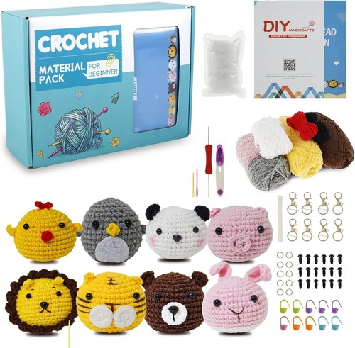 Keyohome 8 Pcs Beginners Crochet Kit Animals Knitting fuppys... | eBay UK