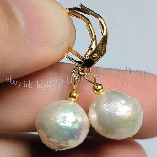 12-13mm Natural White South Sea Baroque Edison Pearl Dangle Earrings 14k Gold | eBay
