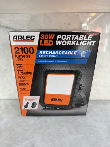Arlec Work Light Rechargeable Li-ion Battery 30w LED 2100 Lumens 5000k ...