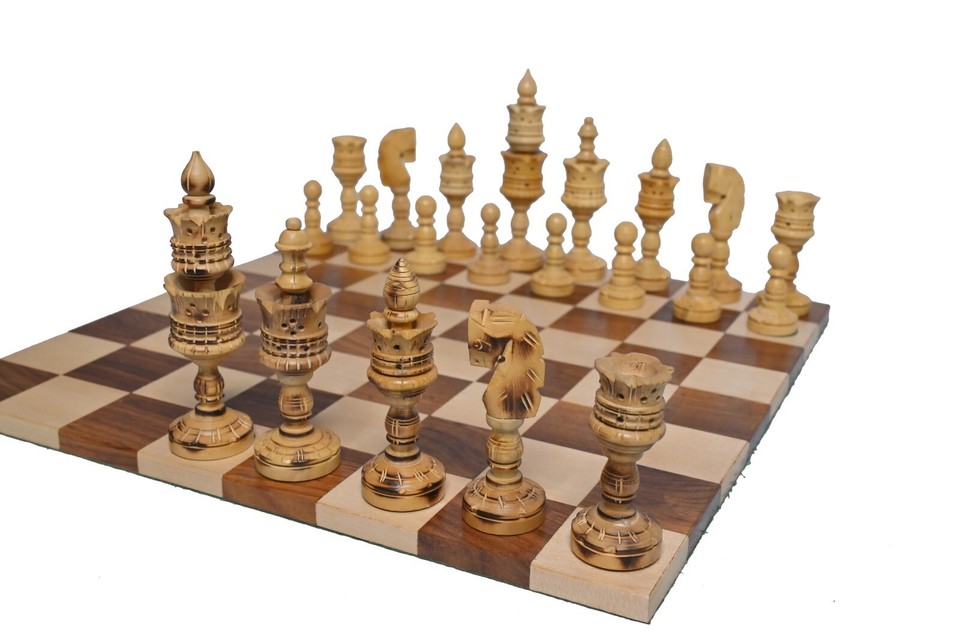 Lotus Burnt Series Chess Pieces - Unique Hand Carved Chess Set ...