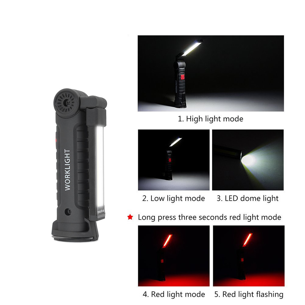 COB LED Rechargeable Work Light Magnet Flashlight with Hook Folding ...
