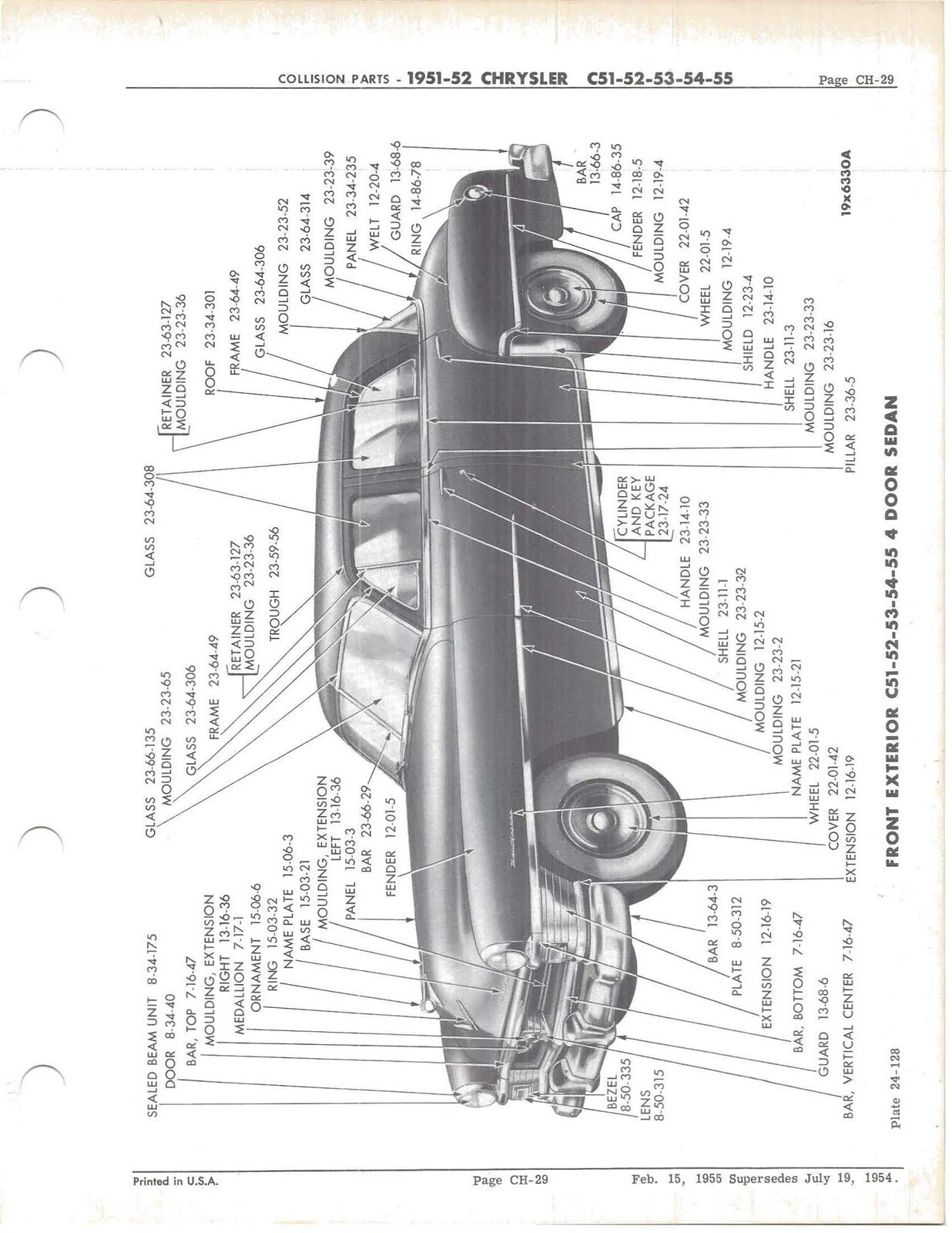 Collision part numbers for 1951 & 1952 Chrysler cars Mopar parts book ...