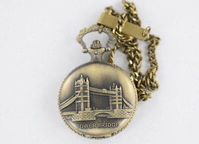 Tower Bridge Men Pocket Watch Stainless Steel Gold Battery White 14 ...