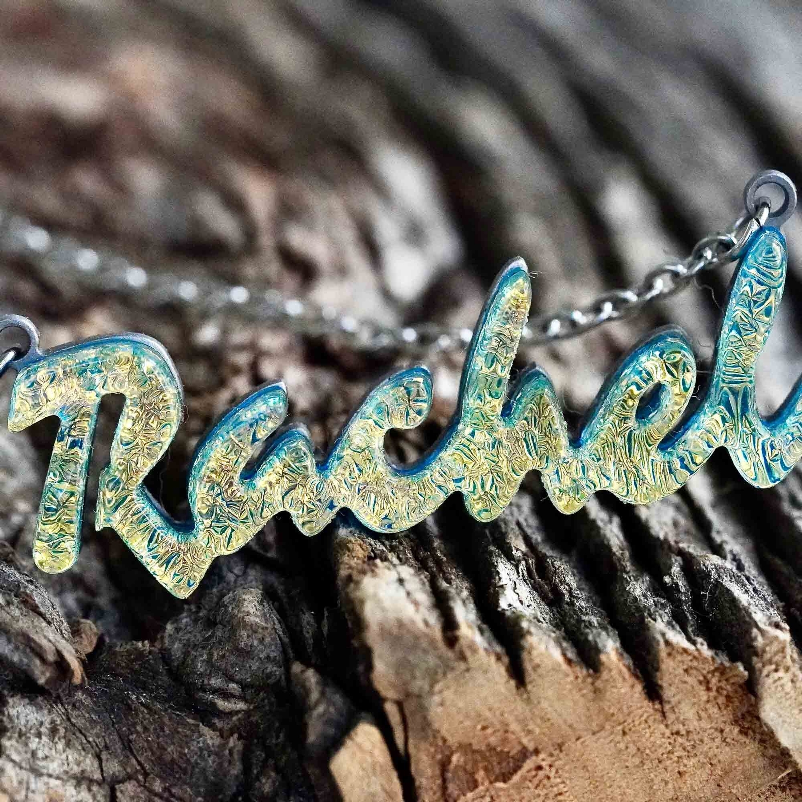 Rachel Name Necklace Personalized Jewelry Chartreuse Color Dichroic ...