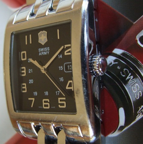 SWISS ARMY VictorINOX~Men POLISHED Rare ALLIANCE RECTANGLE+Black Dl+SS ...