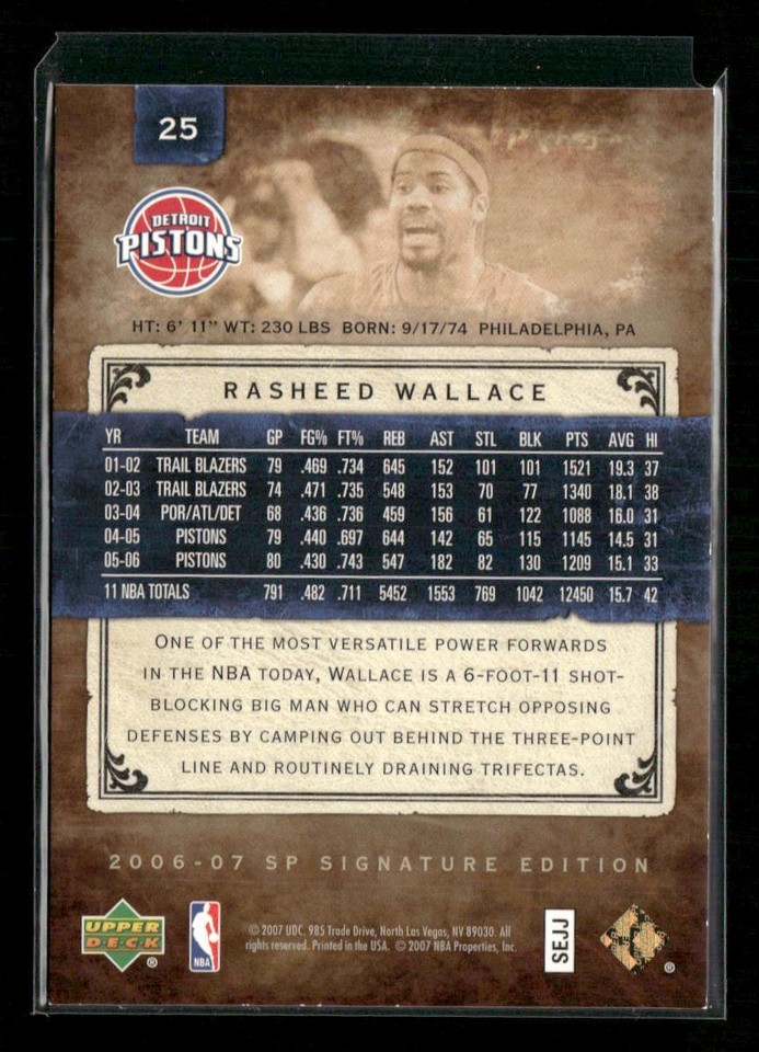 2006-07 SP Signature Edition #25 Rasheed Wallace Gold #/25 | eBay
