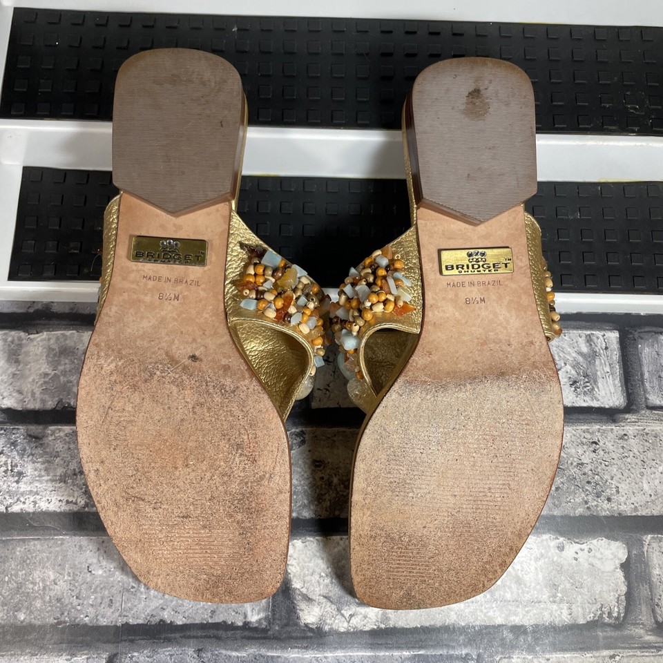 Bridget Shuster Size 8.5 Gold Leather Sandals Studded & Jeweled with ...