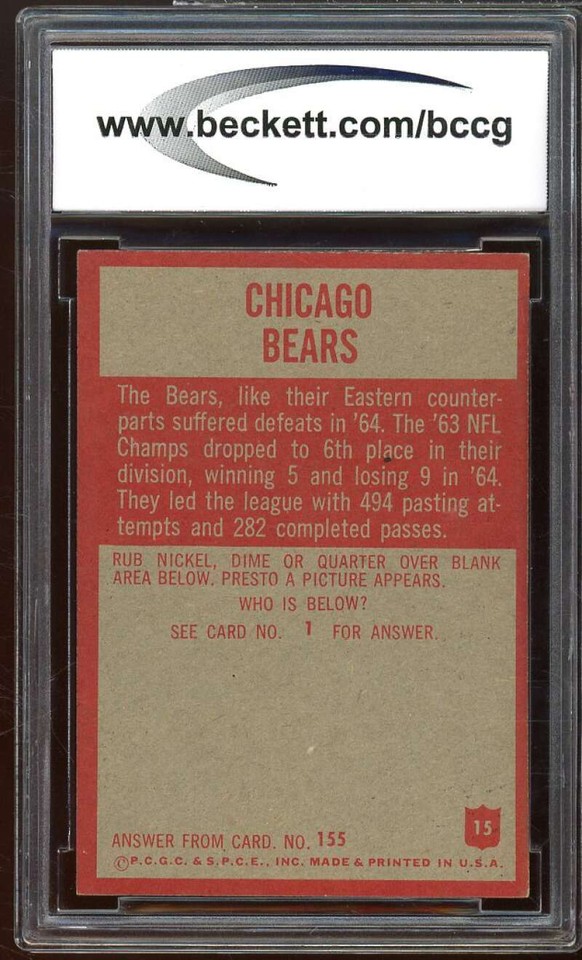 1965 Philadelphia #15 Chicago Bears Team Card BGS BCCG 9 Near Mint+ | eBay