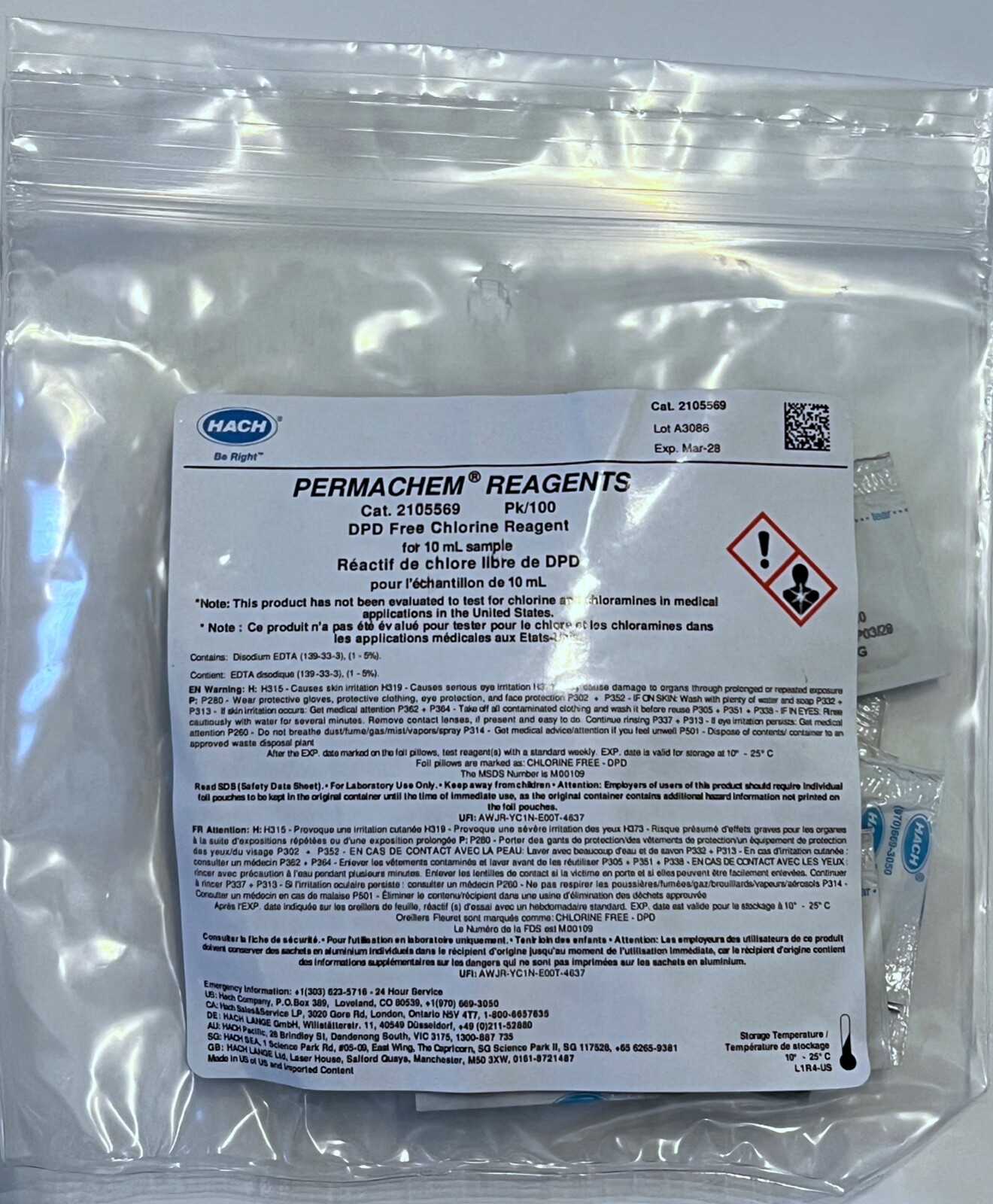 New Hach 2105569 DPD Free Chlorine Reagent PP For 10 mL Pk100. Exp Jul ...