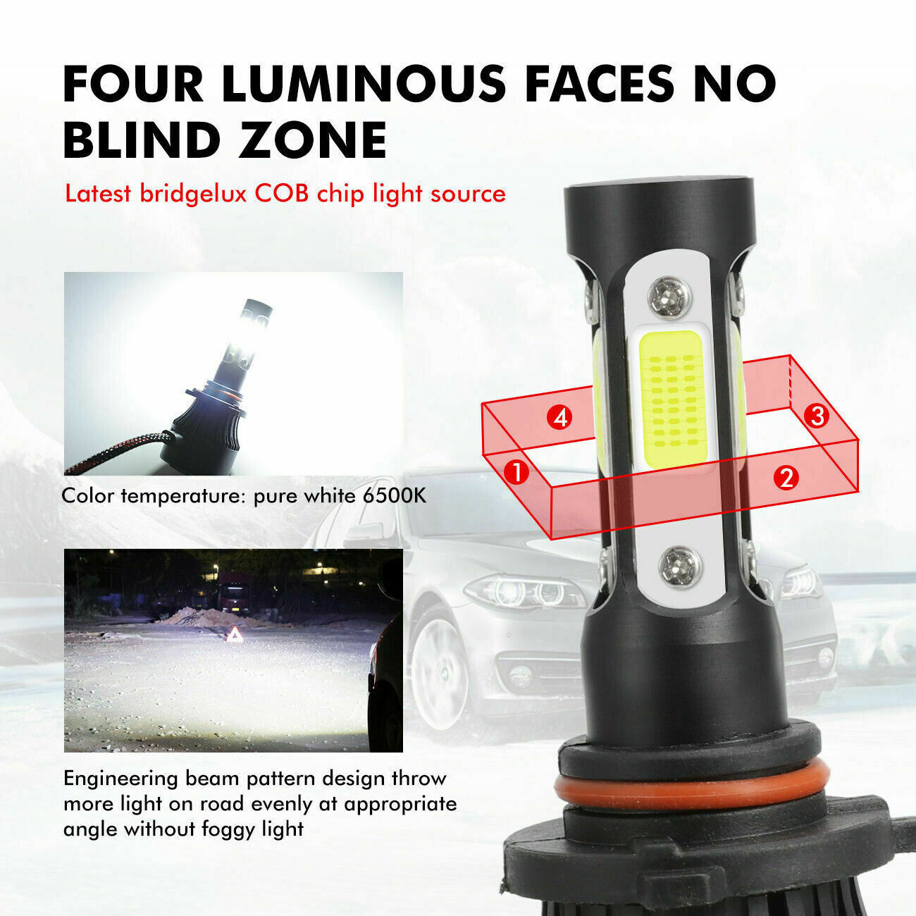 Faro Luces Fuertes Para Auto Coche Luz Carro 4-SIDE Bulbs 9005 LED ...