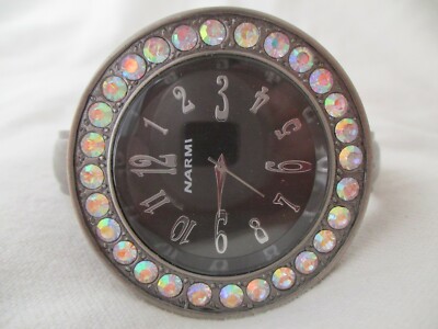 Narmi Rhinestone Cuff Watch, Big Face, Silvertone Metal Band, Easy to ...
