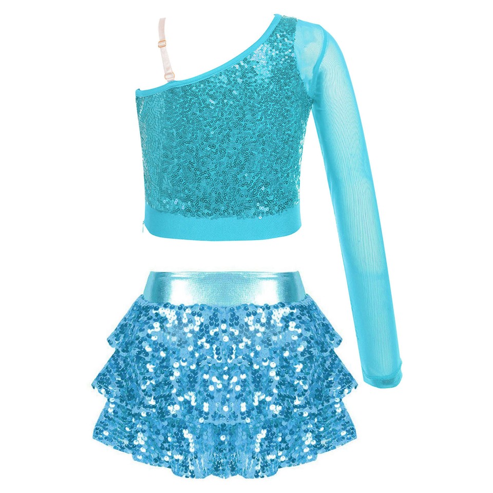 Girls Hip Hop Jazz Dance Clothes Set 2-Piece Sparkle Crop Tops with ...