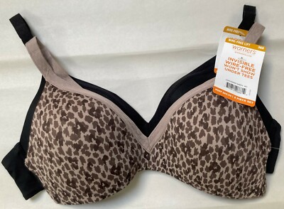NWT WARNER'S INVISIBLE WIRE FREE 1 BLACK 1 ANIMAL PRINT BRA 04011Y 34B ...