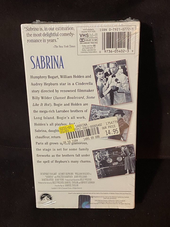 Sabrina VHS FACTORY SEALED 1996 Humphrey Bogart Audrey Hepburn William ...