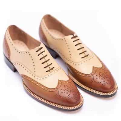 Handmade Two Tone Wingtips Brogue Dress Shoes Men Brogue Formal Shoes ...