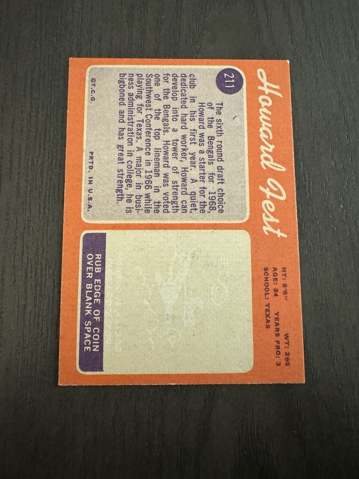 1970 Topps #211 HOWARD FEST Rookie RC Auto HAND SIGNED Autographed | eBay