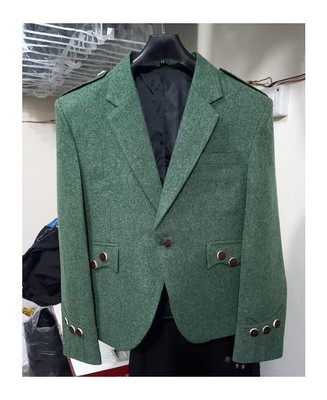 Green Argyle Kilt Jacket With Vest Scottish Argyll 100% Wool Jacket For ...