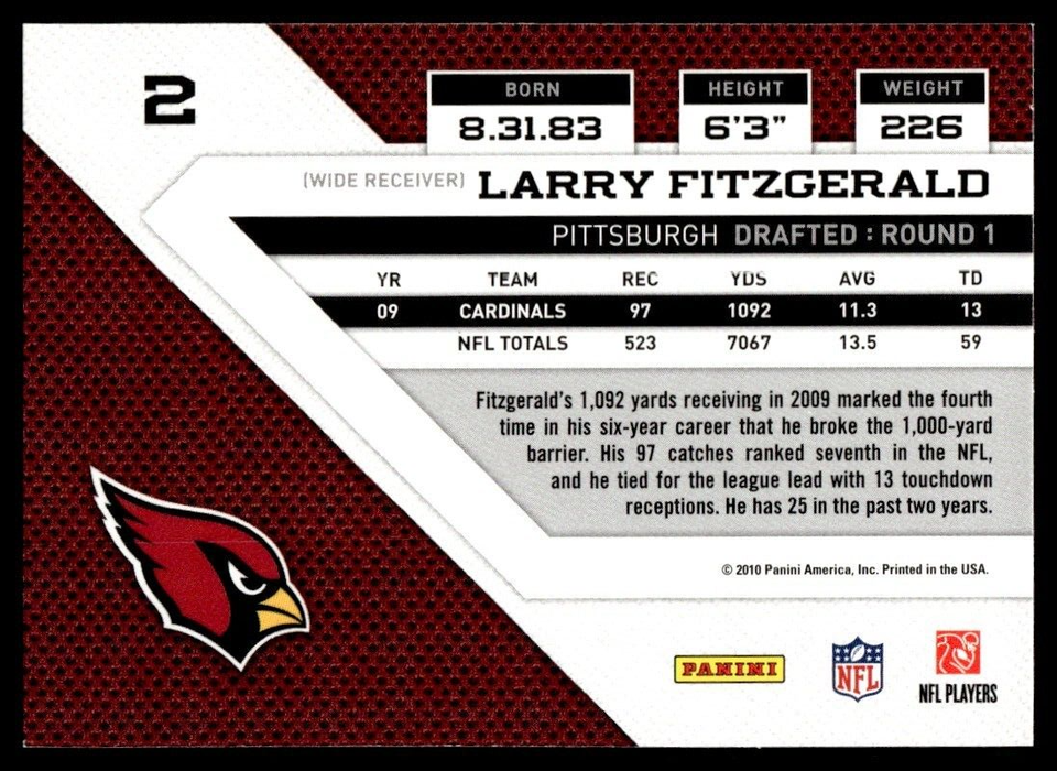 2010 Panini Threads Larry Fitzgerald #2 | eBay
