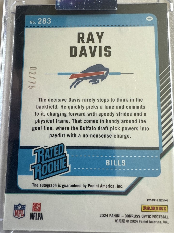 2024 Donruss Optic Ray Davis On Card Auto Red /75 Buffalo Bills Rated ...