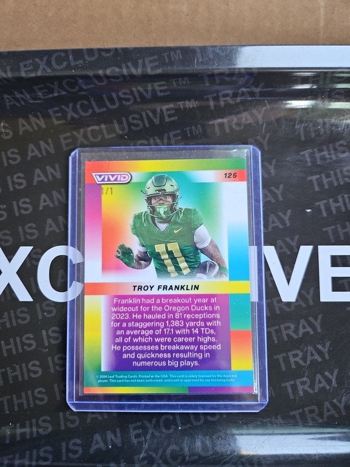 2024 Leaf Vivid Troy Franklin 1/1 Blue Cracked Ice Technicolor Broncos ...