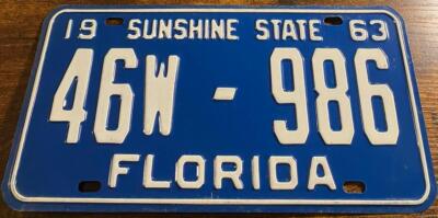 1963 Florida License Plate 46W-986 Jefferson County Monticello Lamont ...