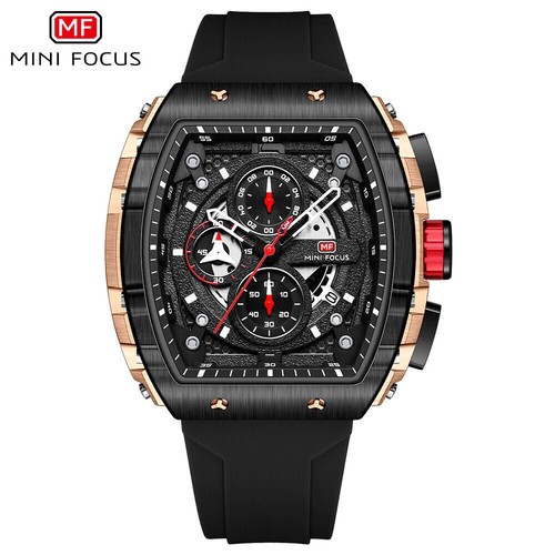 MINI FOCUS Men Quartz Watch Rectangle Wristwatch for Boys Silicone ...