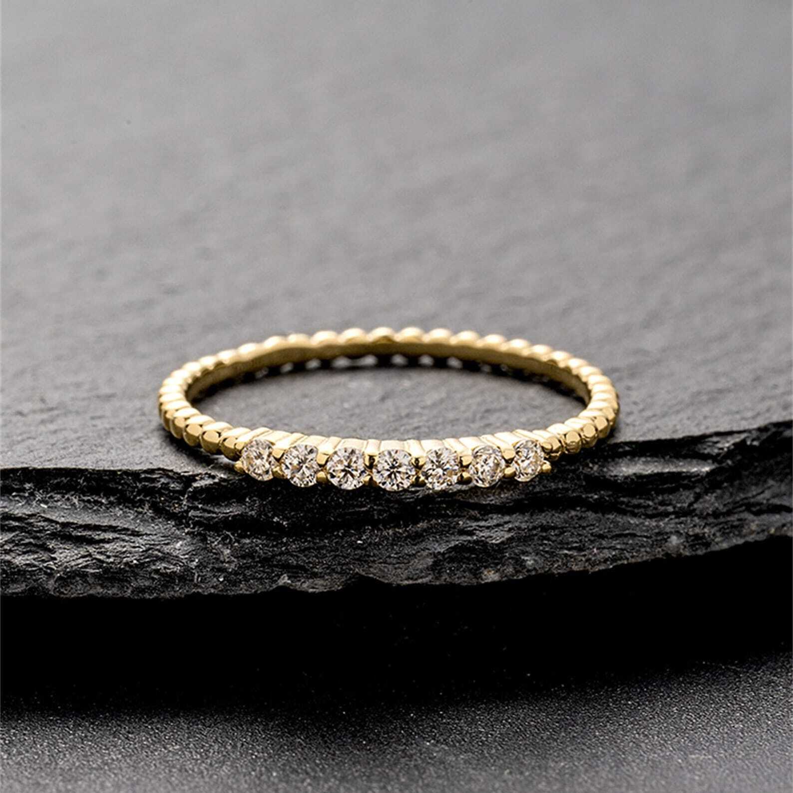 Delicate Unique Stackable Wedding Ring 14k Yellow Gold filed 7 Stone ...