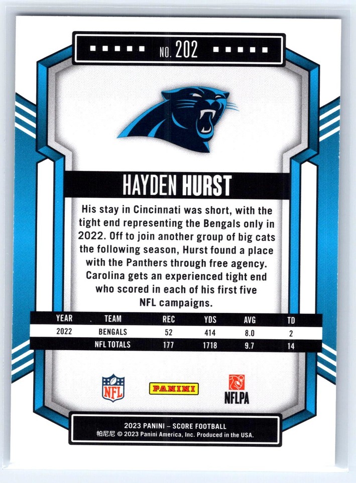 2023 SCORE #202 Hayden Hurst Carolina Panthers | eBay