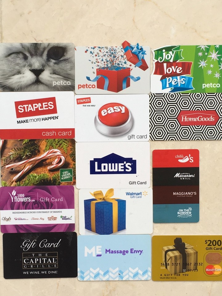 12 VARIOUS COLLECTIBLE NOVELTY GIFT CARDS, NO VALUE, USED, MANY BRANDS ...