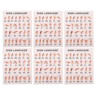 6 Pcs Kids Asl Alphabet Chart Gesture Language Poster Classroom ...