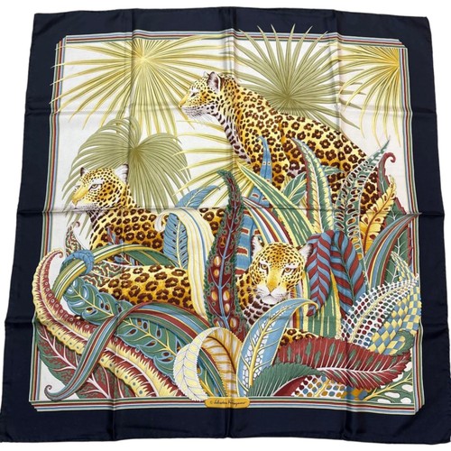 Salvatore Ferragamo Leopard Print Silk Scarf Large Navy Used | eBay UK