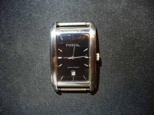 Fossil Arkitekt Rectangular Black Dial Stainless Steel Quartz Watch | eBay
