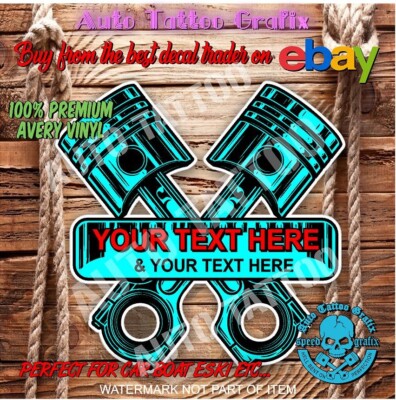 CROSSED PISTONS CUSTOM TEXT DECAL STICKER HOT ROD RAT ROD RALLY DRIFT ...