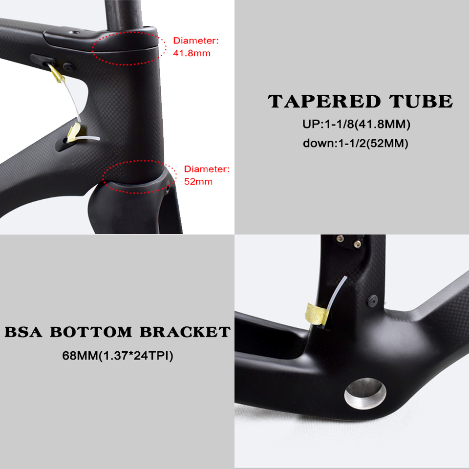 AIRWOLF Aero Carbon Fiber Road Bike Frame Disc/V Brake Frameset 3K BSA ...