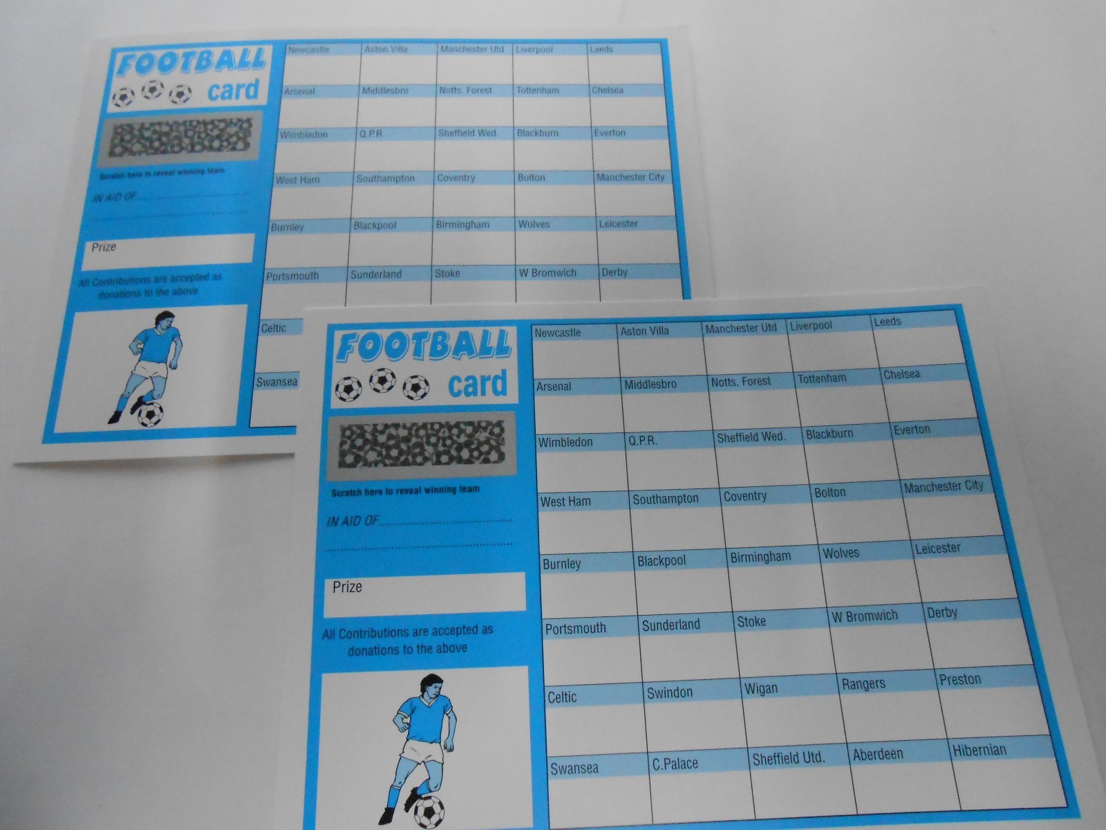 40 SPACES FOOTBALL SCRATCH CARDS X 50 +1 FREE CARD = RAISE £1,020 BLUE ...