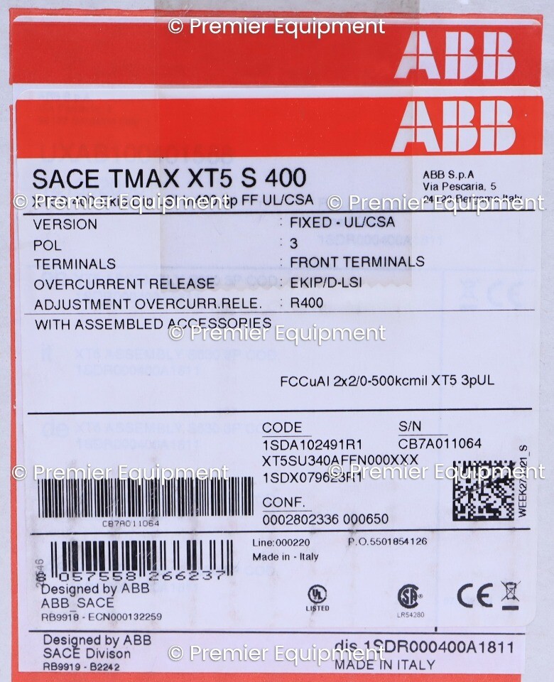 * SEALED ABB SACE TMAX XT5 S 400 3p FF UL/CSA 3 POLE CIRCUIT BREAKER | eBay